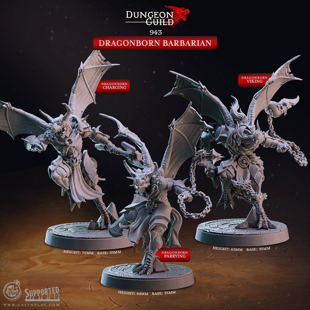 Dragonborn Barbarian Miniature Fighter Paladin Figurine Dungeons and ...