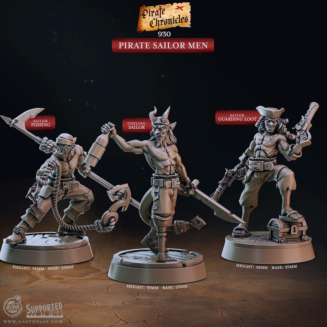 Tiefling Pirate Miniature Human Sailor Fighter Figurine Dungeons and ...