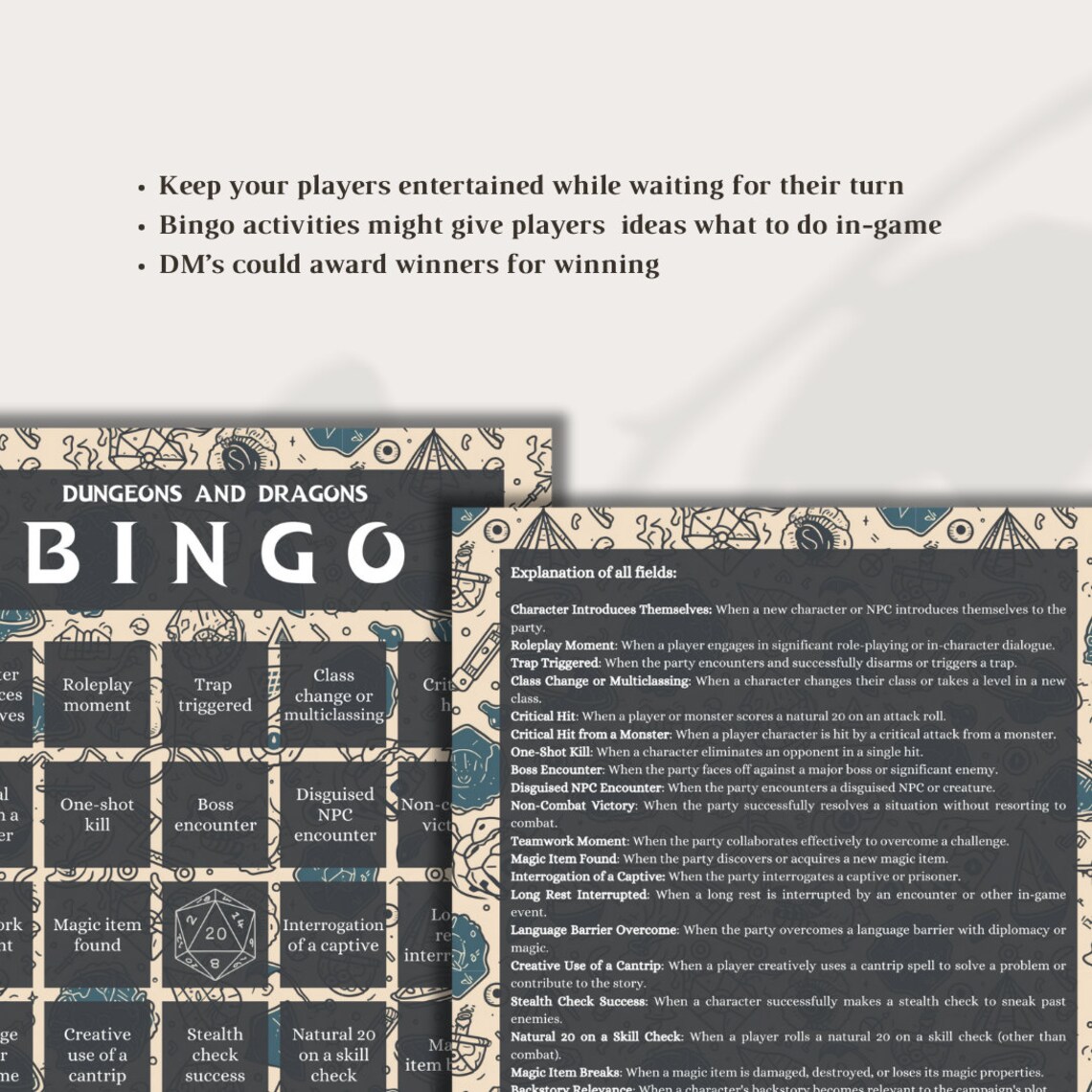 Dungeons and Dragons Bingo Printable Instant Download Game DND TTRPG ...