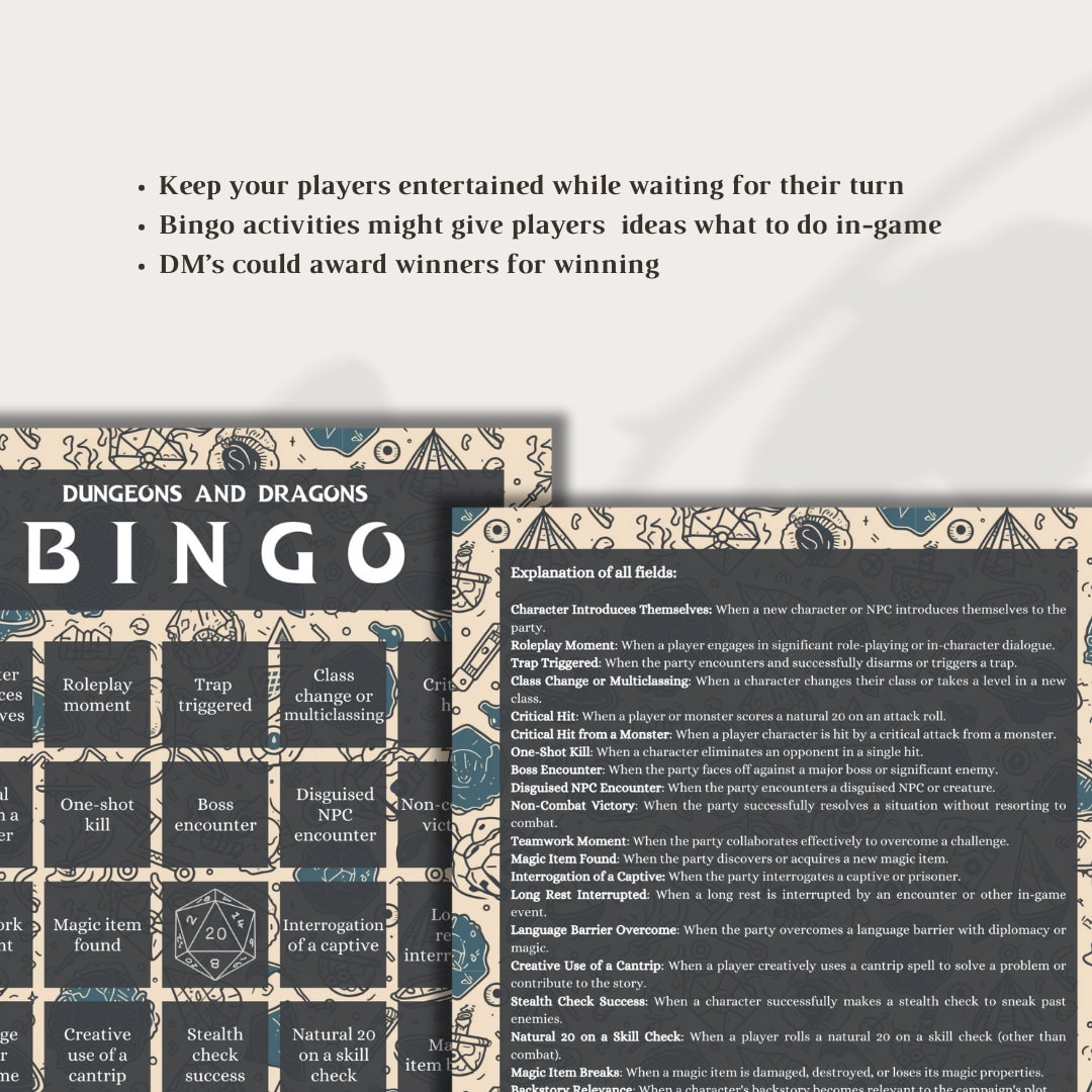 Dungeons and Dragons Bingo Printable Instant Download Game DND TTRPG ...