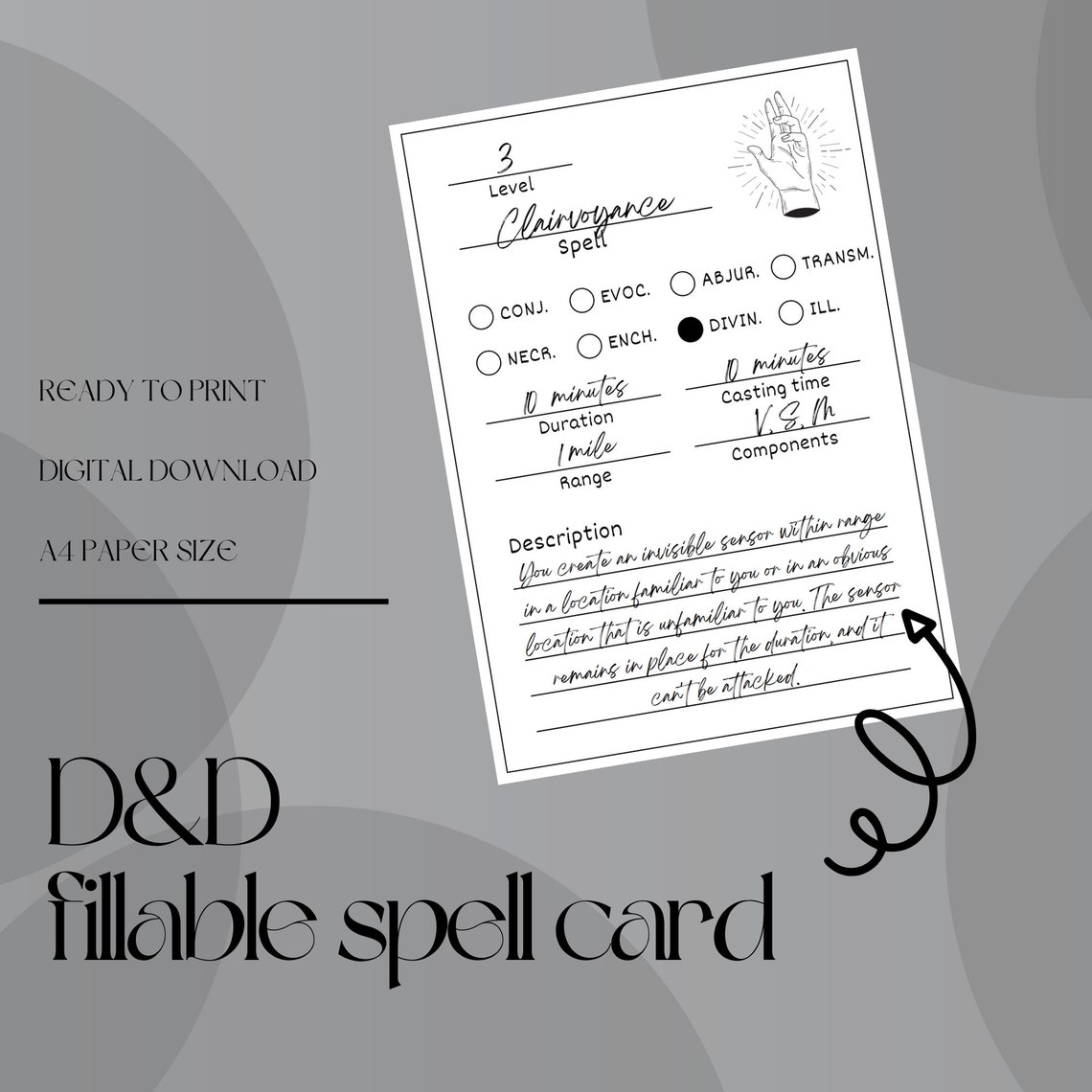 Fillable Spell Cards for D&D DM / Dungeon Master Tools Spell Sheet ...