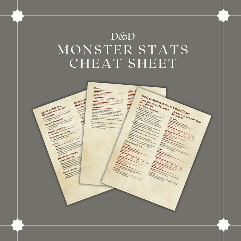 Monster Stats Cheat Sheet DM / Dungeon Master Tools Dnd Cards Dnd Ready ...