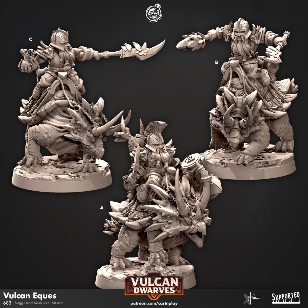 Dwarf Fighter Miniature Barbarian Rider Mount Figurine Dungeons and ...