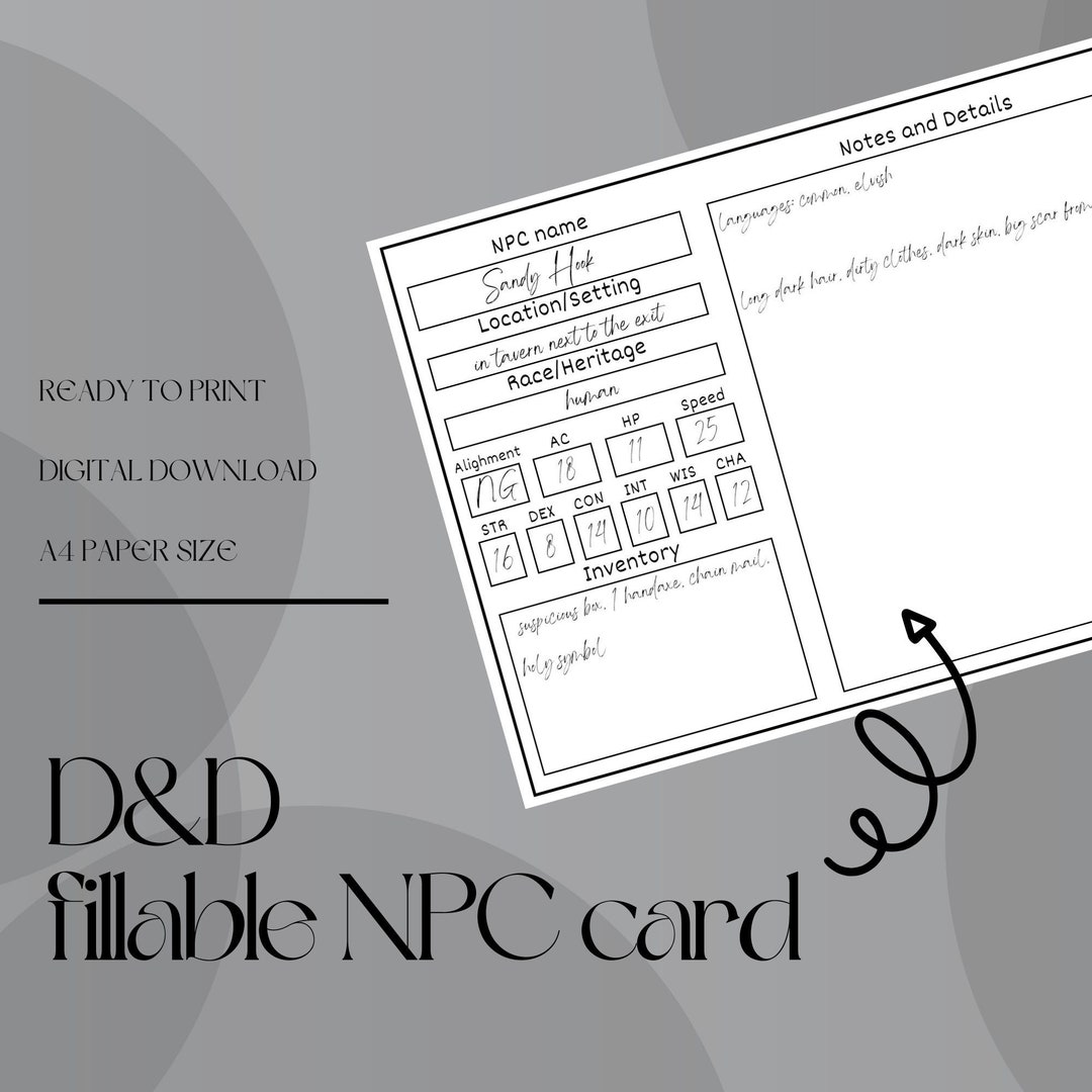Fillable NPC Cards for D&D | DM / Dungeon Master Tools | NPC Stats ...