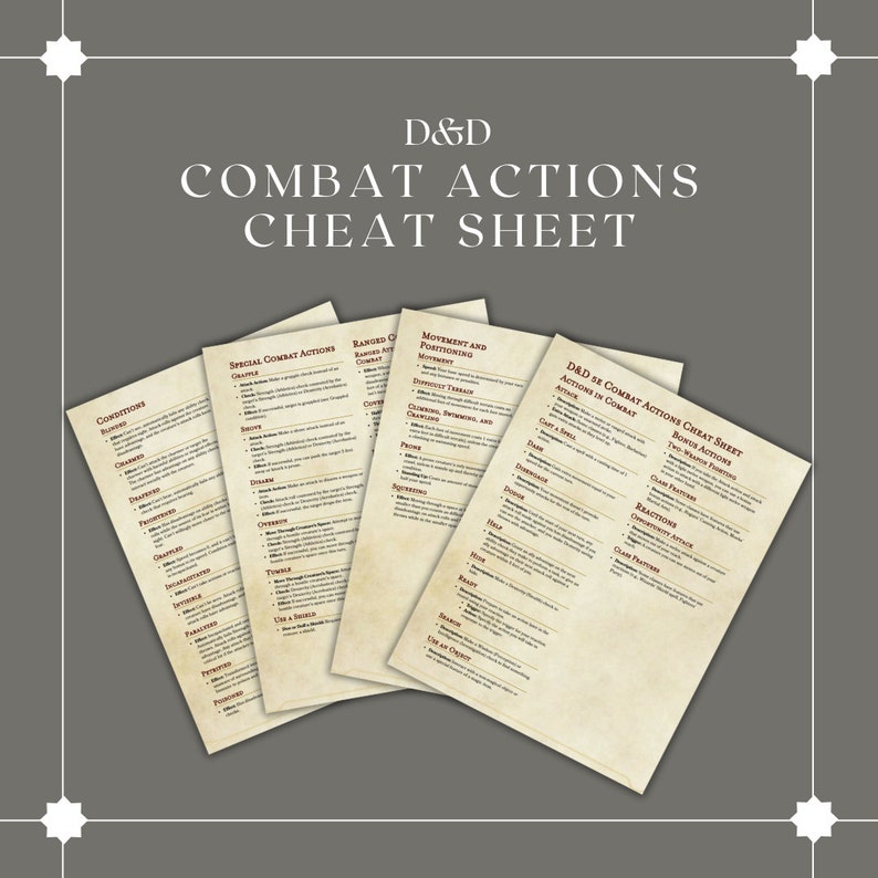 Combat Actions Cheat Sheet DM / Dungeon Master Tools Dnd Cards Dnd ...