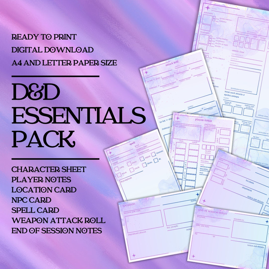 D&D Essentials Pack Dnd Accessories Dungeons and Dragons 5E Printable ...