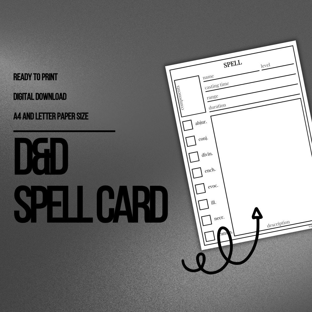 D&D Spell Card | DM / Dungeon Master Tools | Stats Sheet | Fillable and ...