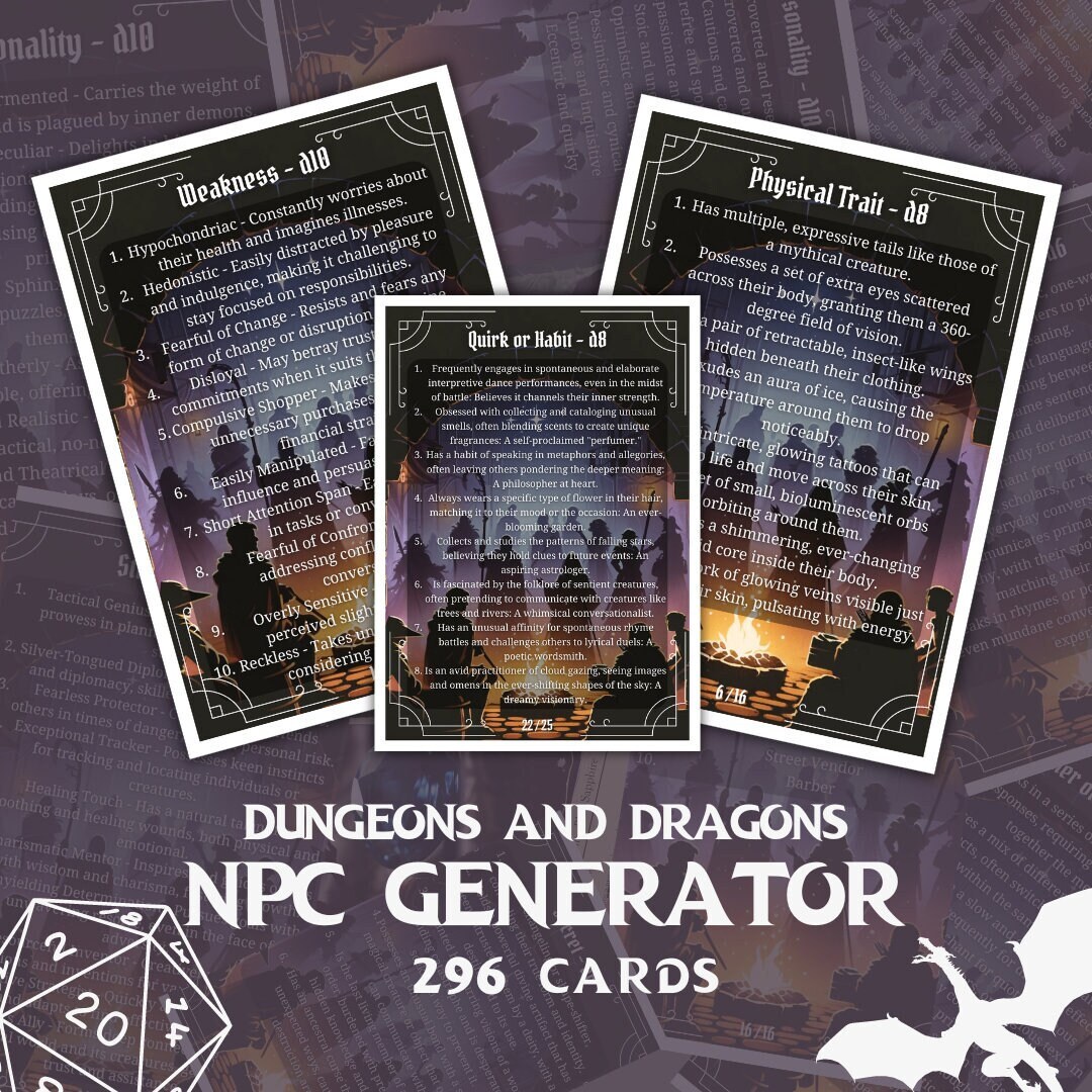 D&D NPC Generator Cards DM / Dungeon Master Tools Dnd Cards Dnd Ready ...