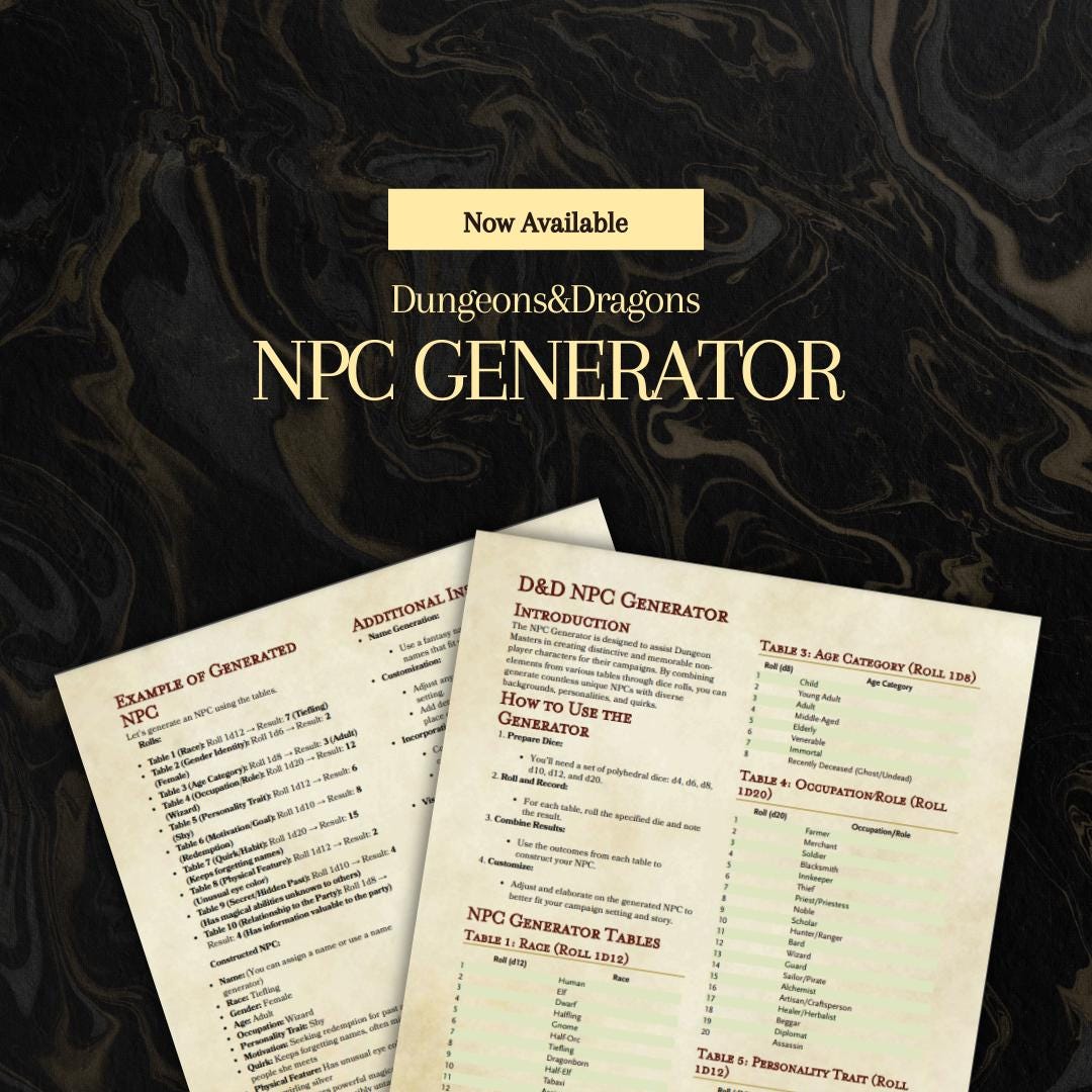 NPC Generator | Dm/dungeon Master Tools | Dnd Ready to Print | Dungeons ...