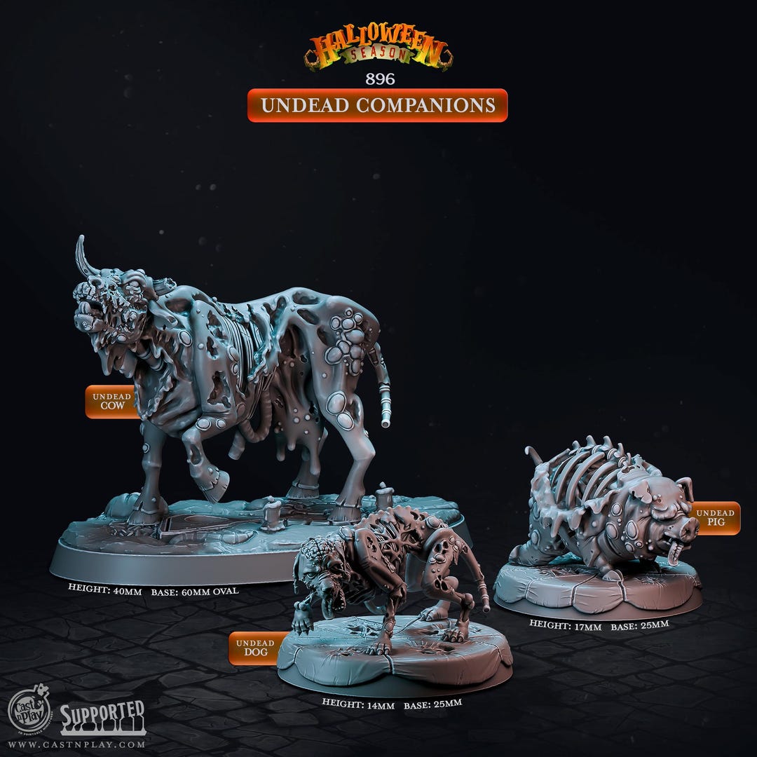 Undead Companion Miniature Cow Pig Hound Dog Figurine Dungeons and ...