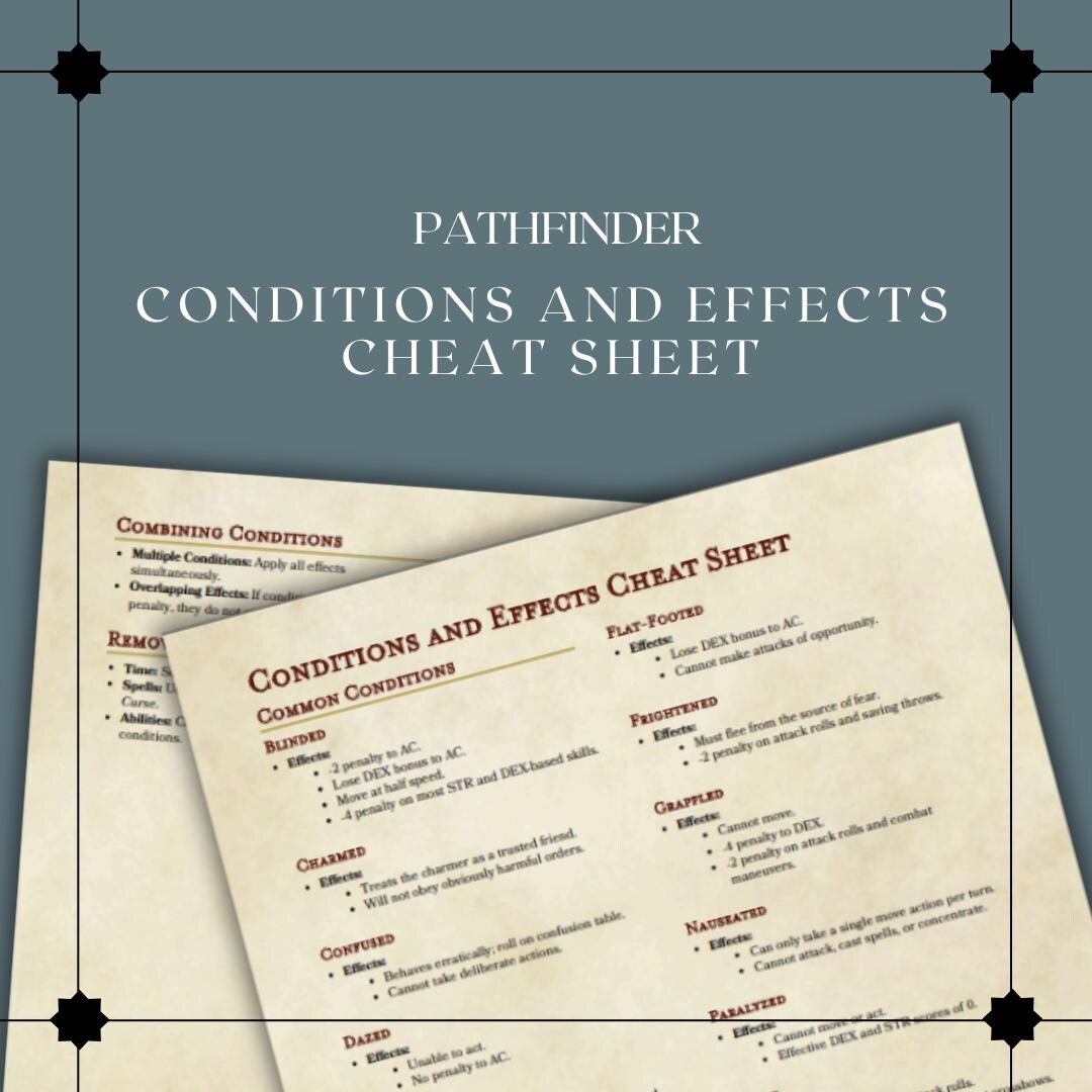 Conditions and Effects Cheat Sheet for TTRPG Pathfinder | GM / Game ...