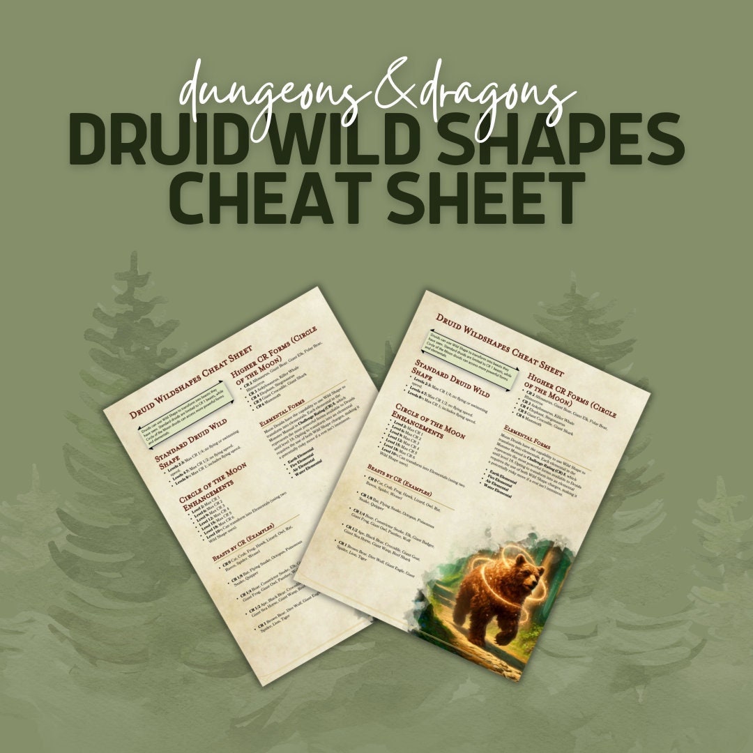 D&D Druid Wild Shapes Cheat Sheet | DM / Dungeon Master Tools | Dnd Cards | Dnd Ready to Print ...