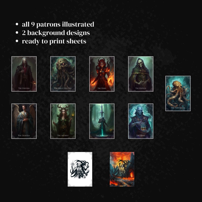 D&D Warlock Patron Cards Dnd Accessories Dungeons and Dragons 5e ...