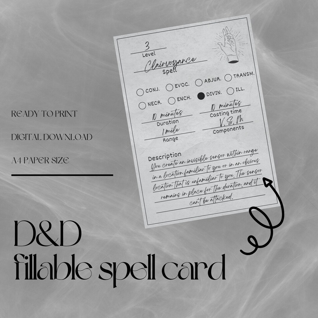 Fillable Spell Cards for D&D DM / Dungeon Master Tools Spell Sheet ...