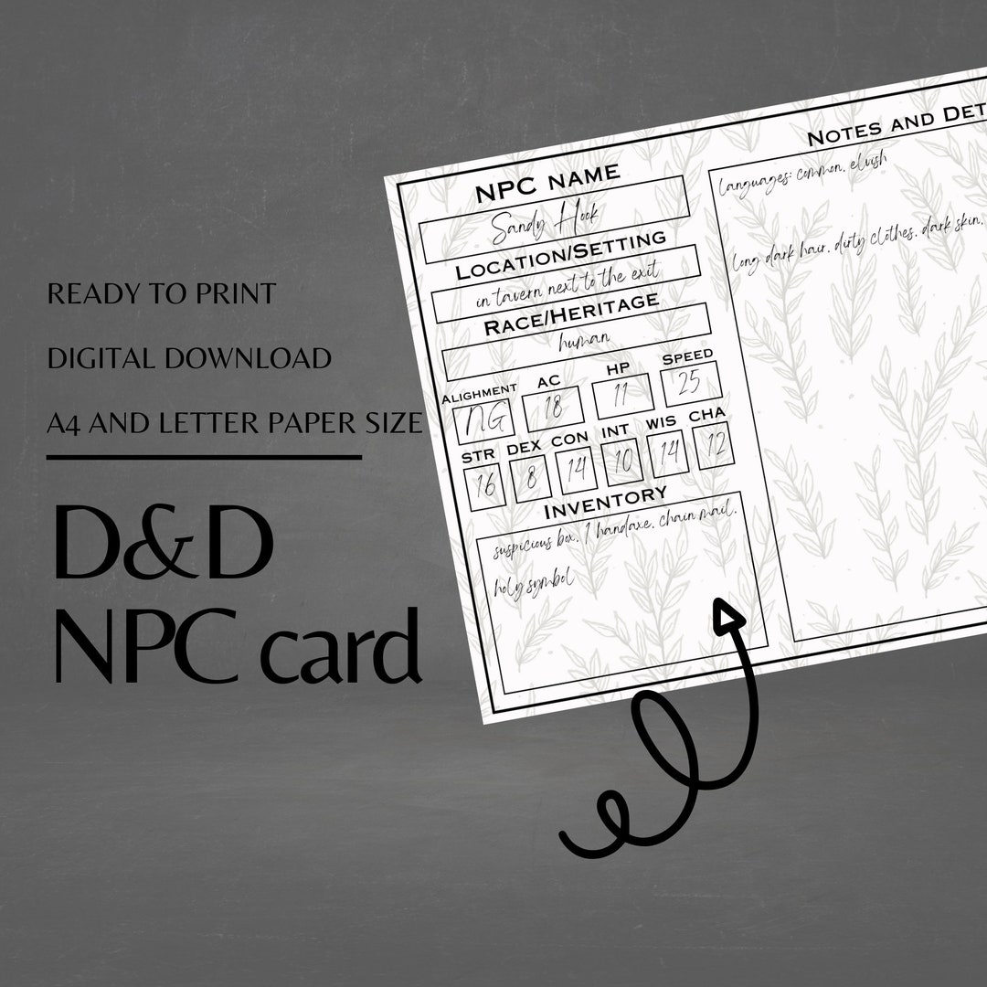 Fillable NPC Cards for D&D | DM / Dungeon Master Tools | NPC Stats ...