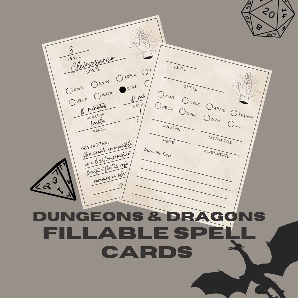 Fillable Spell Cards for D&D DM / Dungeon Master Tools Spell Sheet ...
