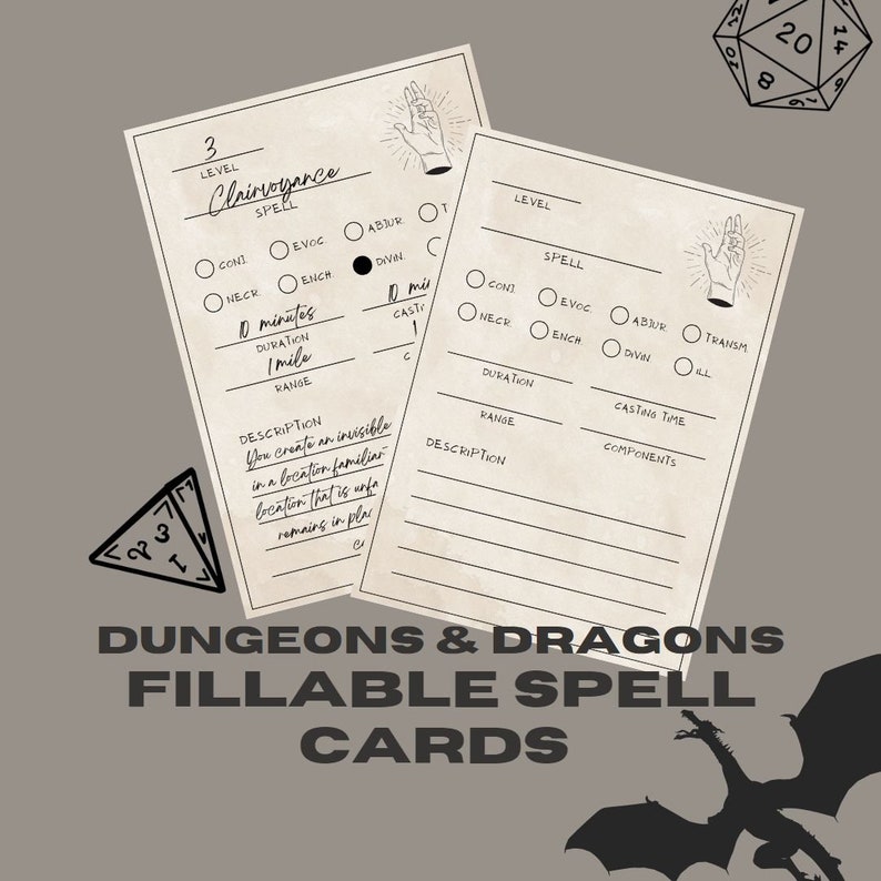 Fillable Spell Cards for D&D DM / Dungeon Master Tools Spell Sheet ...