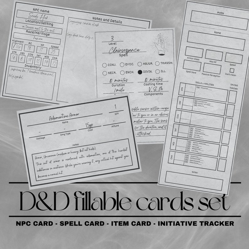 Dnd Fillable Cards Set Fillable and Printable Pdf Dungeons and Dragons ...