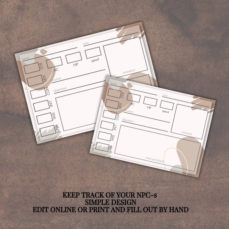 Fillable NPC Cards for D&D DM / Dungeon Master Tools NPC Stats Sheet ...