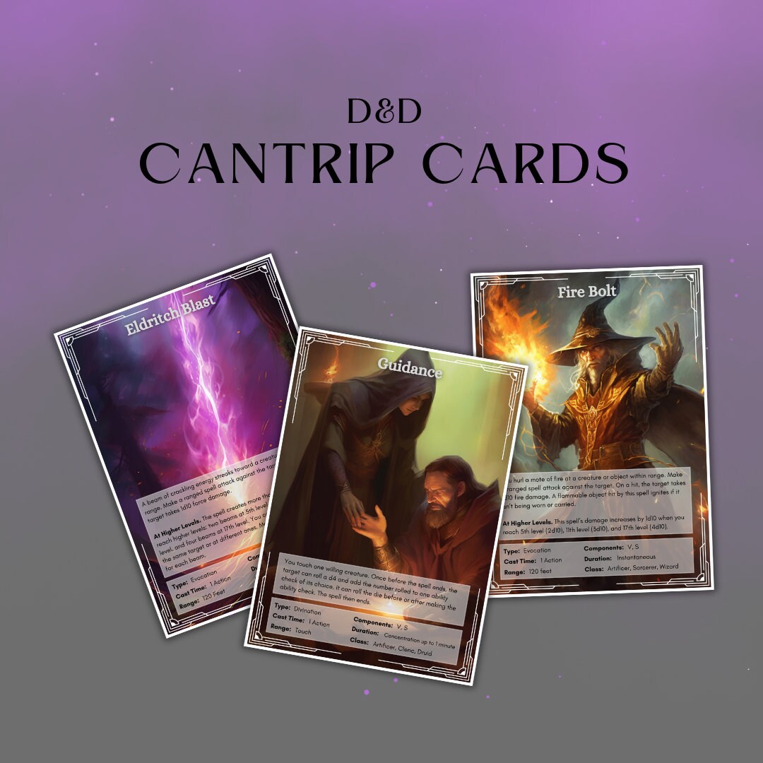 D&D Cantrip Cards | DM / Dungeon Master Tools | Dnd Cards | Dnd Ready to Print | Dungeons and ...