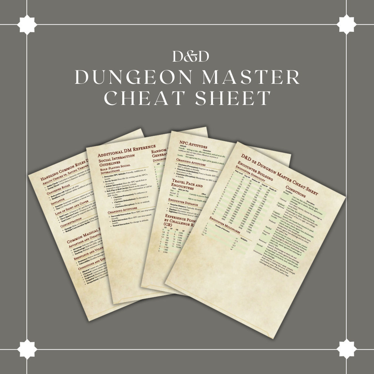Dungeon Master Cheat Sheet DM / Dungeon Master Tools Dnd Cards Dnd ...