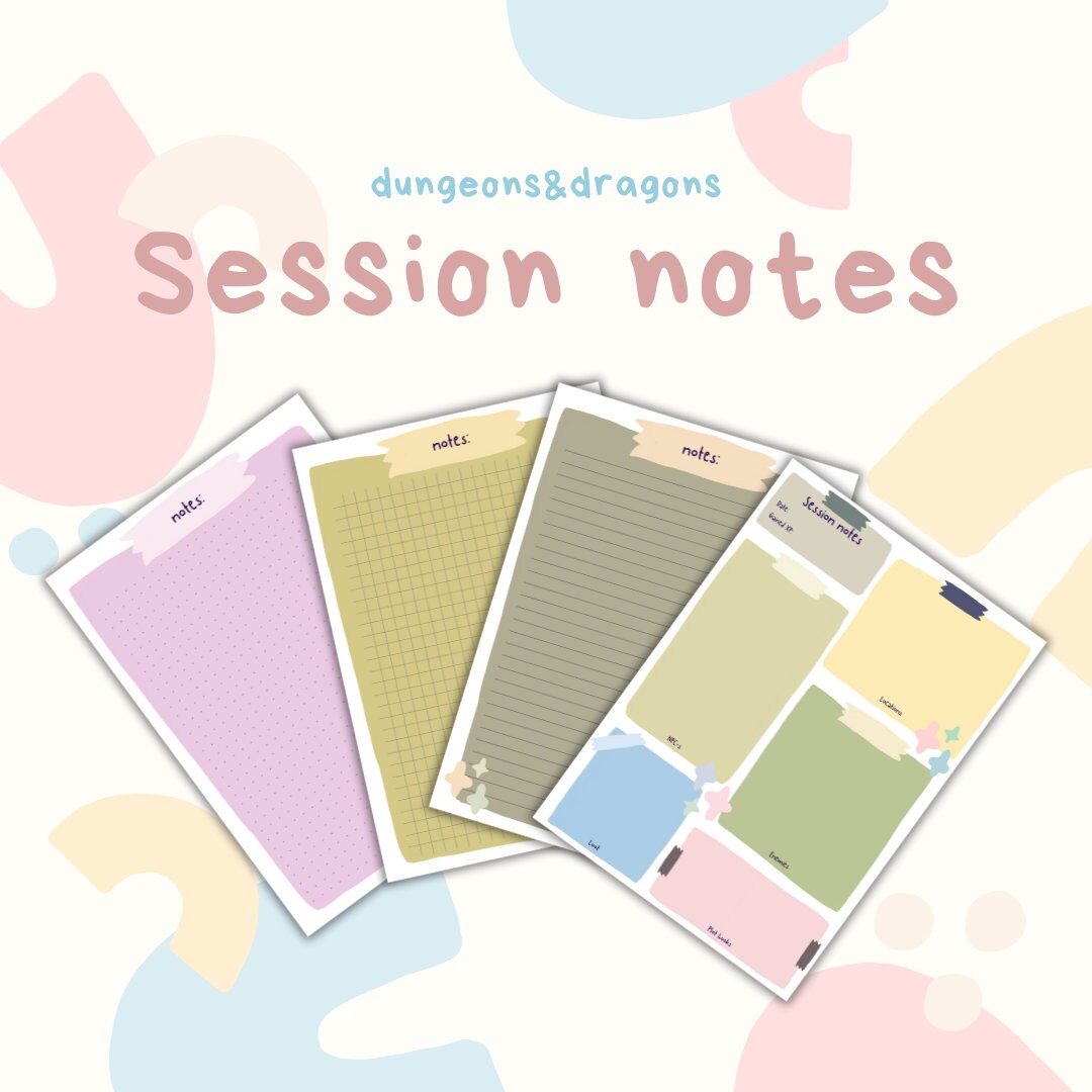 D&D Session Notes | DM / Dungeon Master Tools | Tracker Sheet ...