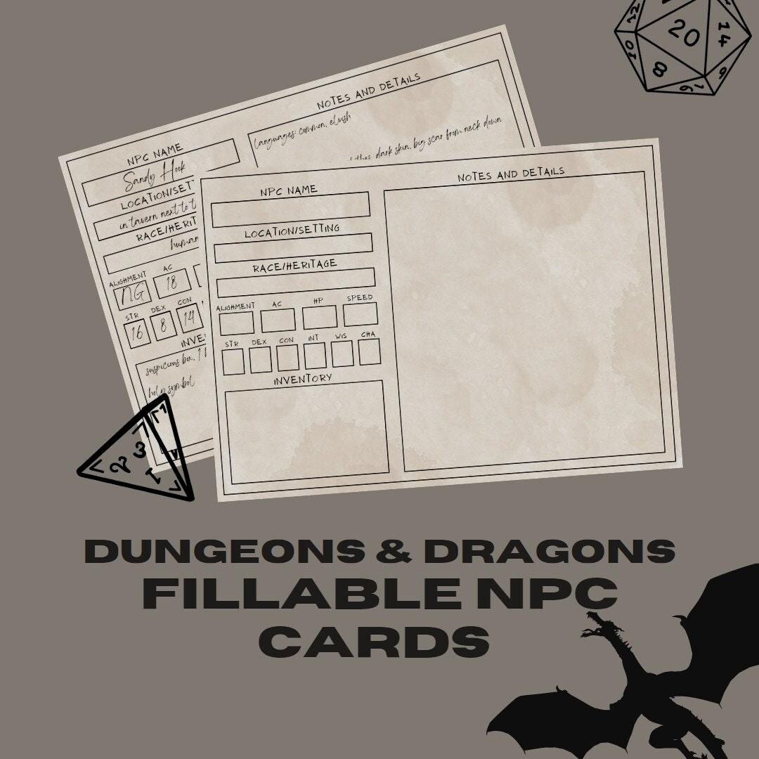 Fillable NPC Cards for D&D | DM / Dungeon Master Tools | NPC Stats ...