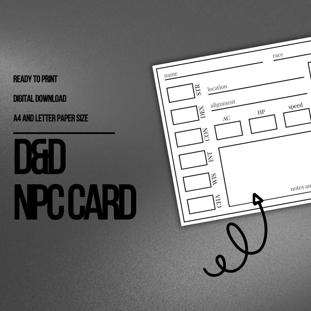 Fillable NPC Cards for D&D DM / Dungeon Master Tools NPC Stats Sheet ...