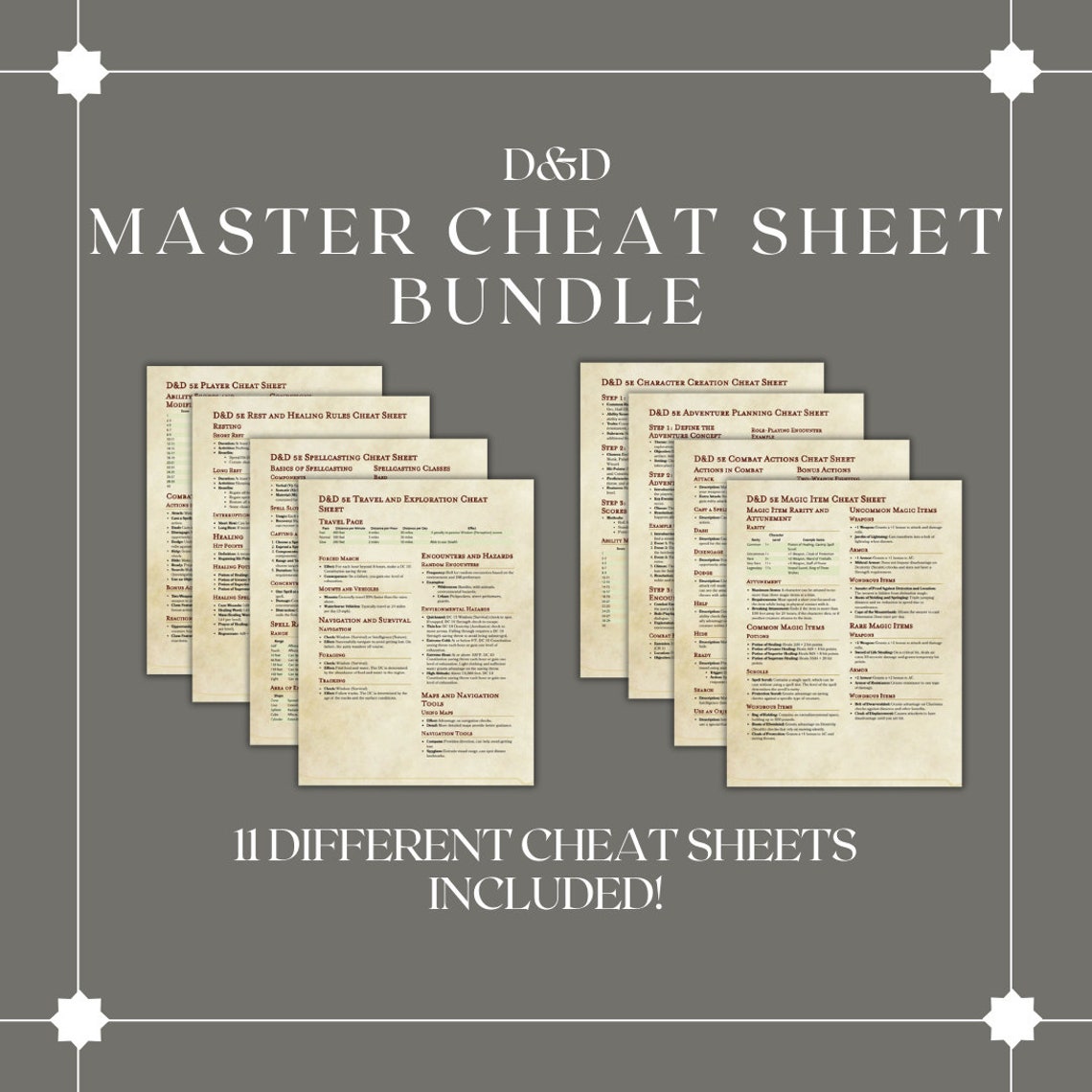 Master D&D Cheat Sheet Collection Bundle DM / Dungeon Master Tools Dnd Cards Dnd Ready to Print ...