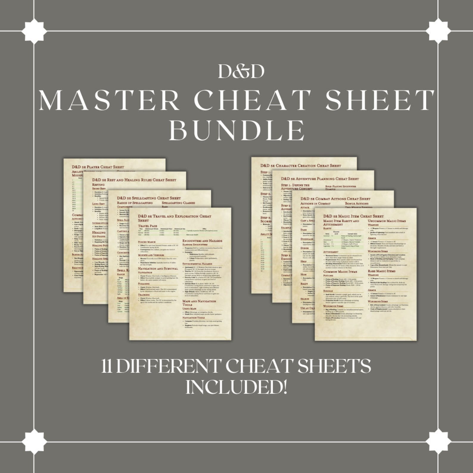 Master D&D Cheat Sheet Collection Bundle | DM / Dungeon Master Tools ...