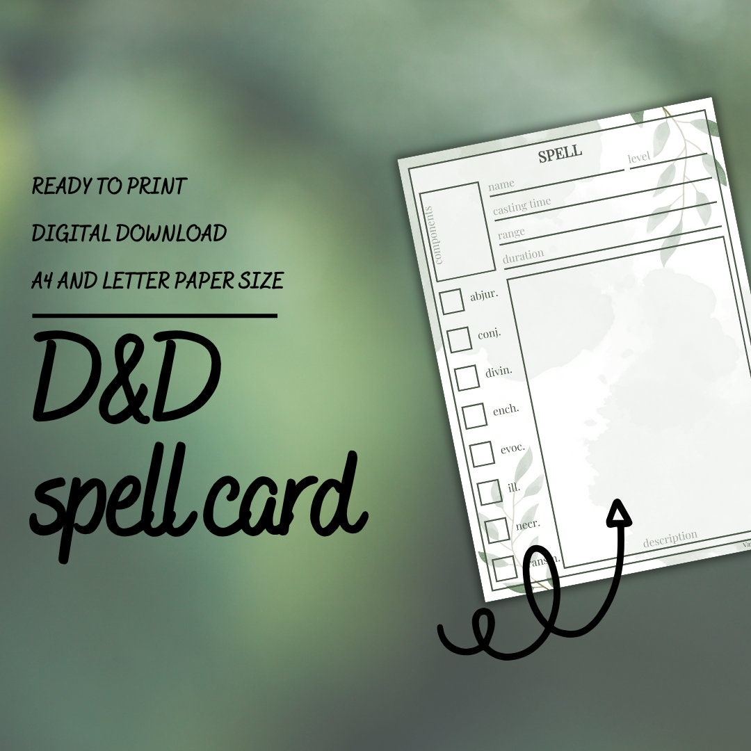 D & D Zauberkarte | DM / Dungeon Master-Werkzeuge | Datenblatt ...