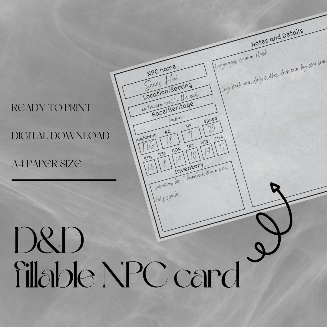 Fillable NPC Cards for D&D | DM / Dungeon Master Tools | NPC Stats ...