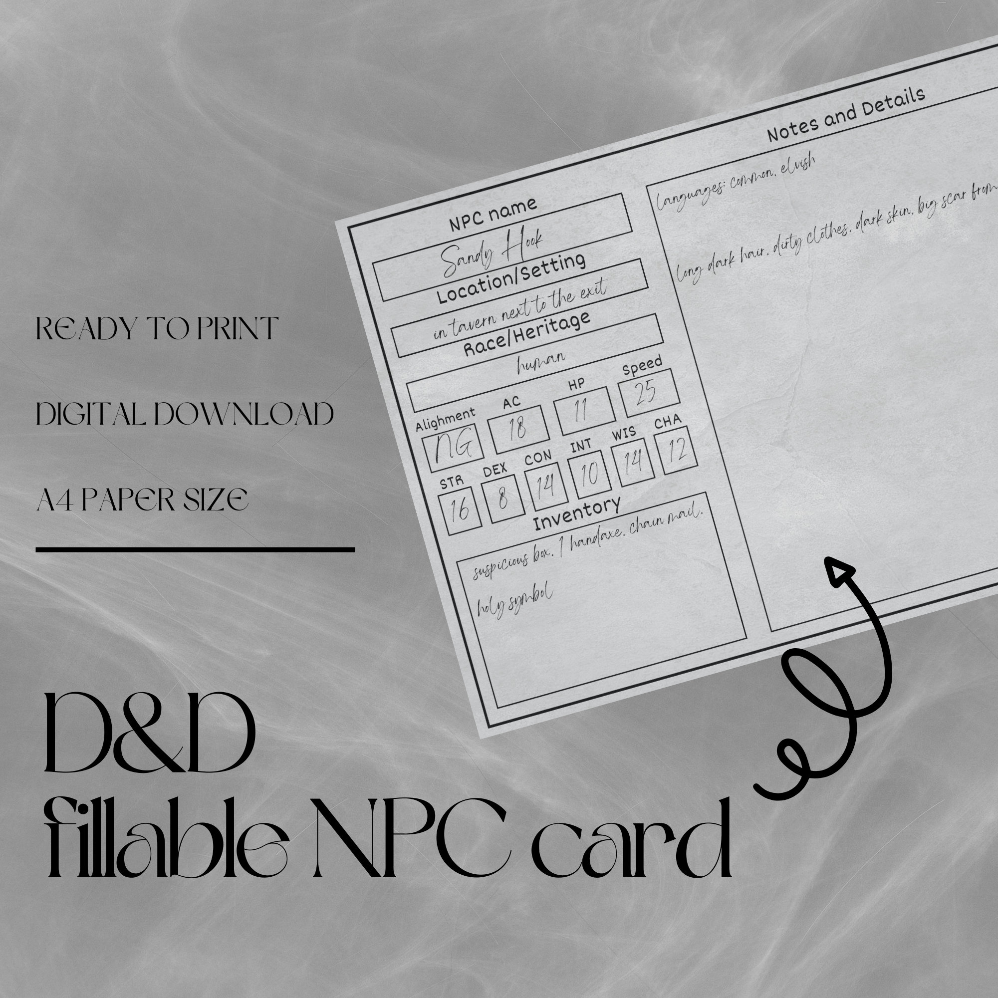 Fillable NPC Cards for D&D | DM / Dungeon Master Tools | NPC Stats ...