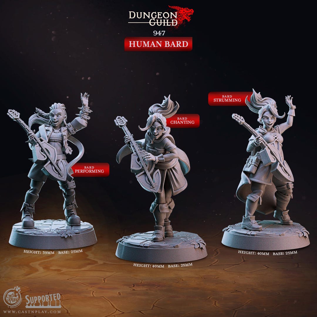 Human Bard Miniature Female Figurine Dungeons and Dragons Mini RPG ...