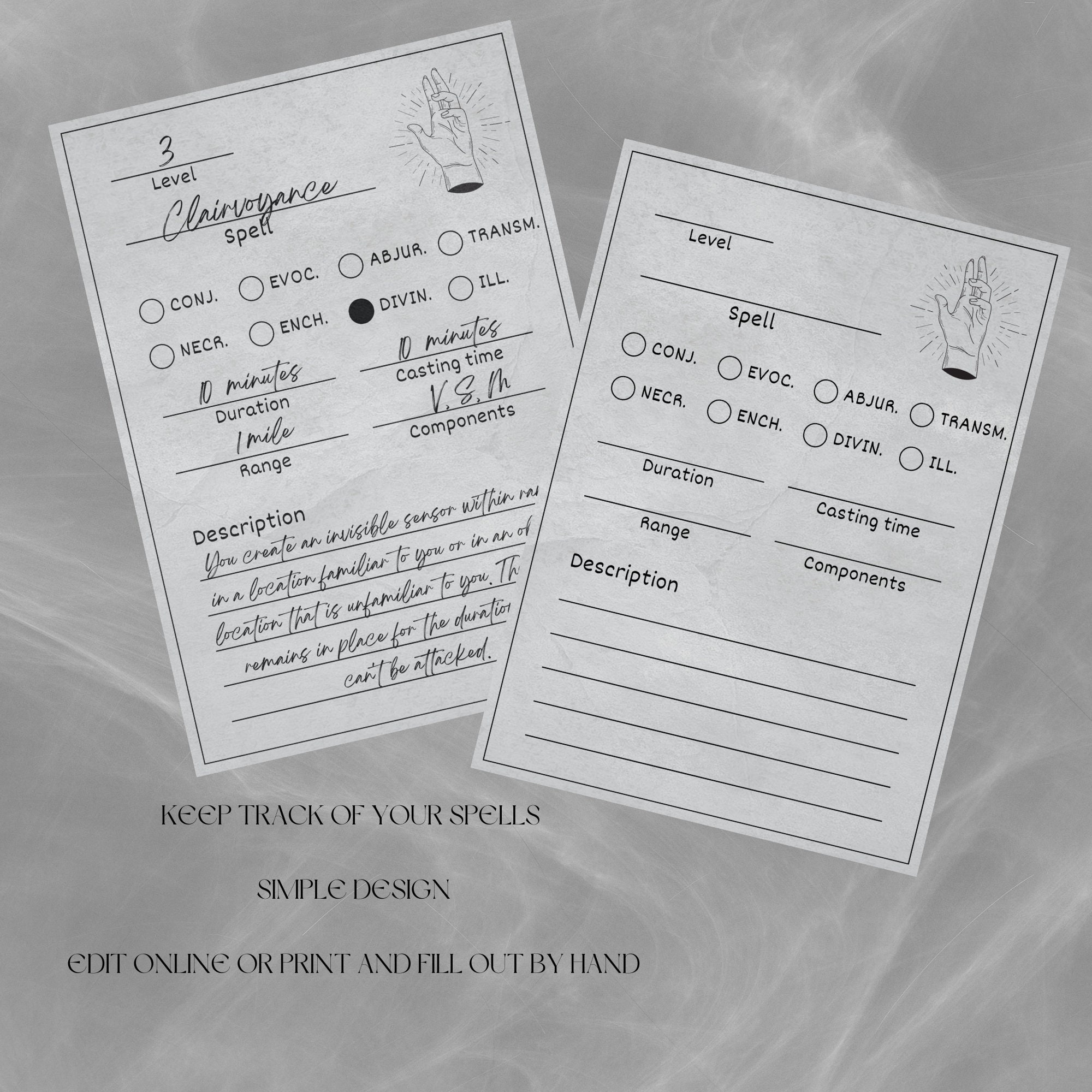 Fillable Spell Cards for D&D DM / Dungeon Master Tools Spell - Etsy