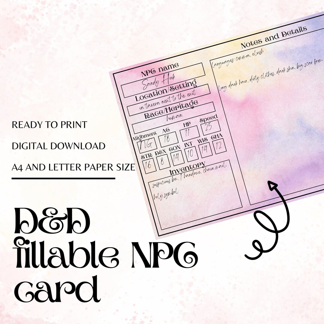 Fillable NPC Cards for D&D | DM / Dungeon Master Tools | NPC Stats ...