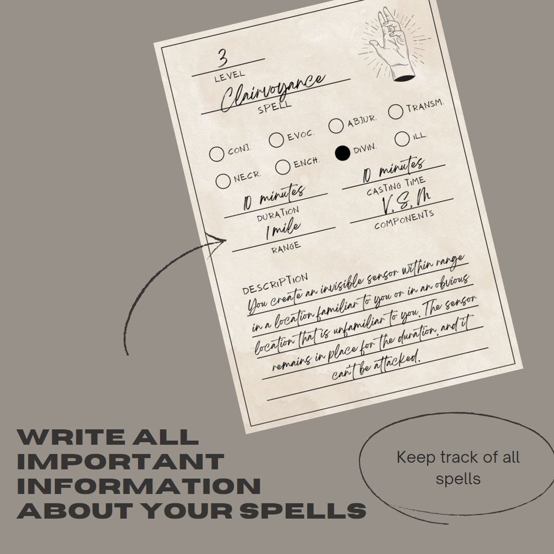 Fillable Spell Cards for D&D DM / Dungeon Master Tools Spell Sheet ...