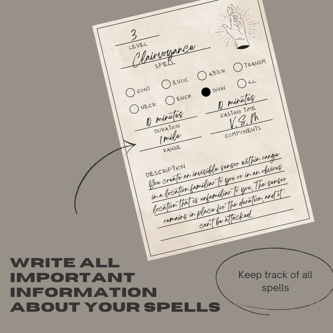 Fillable Spell Cards for D&D | DM / Dungeon Master Tools | Spell Sheet ...