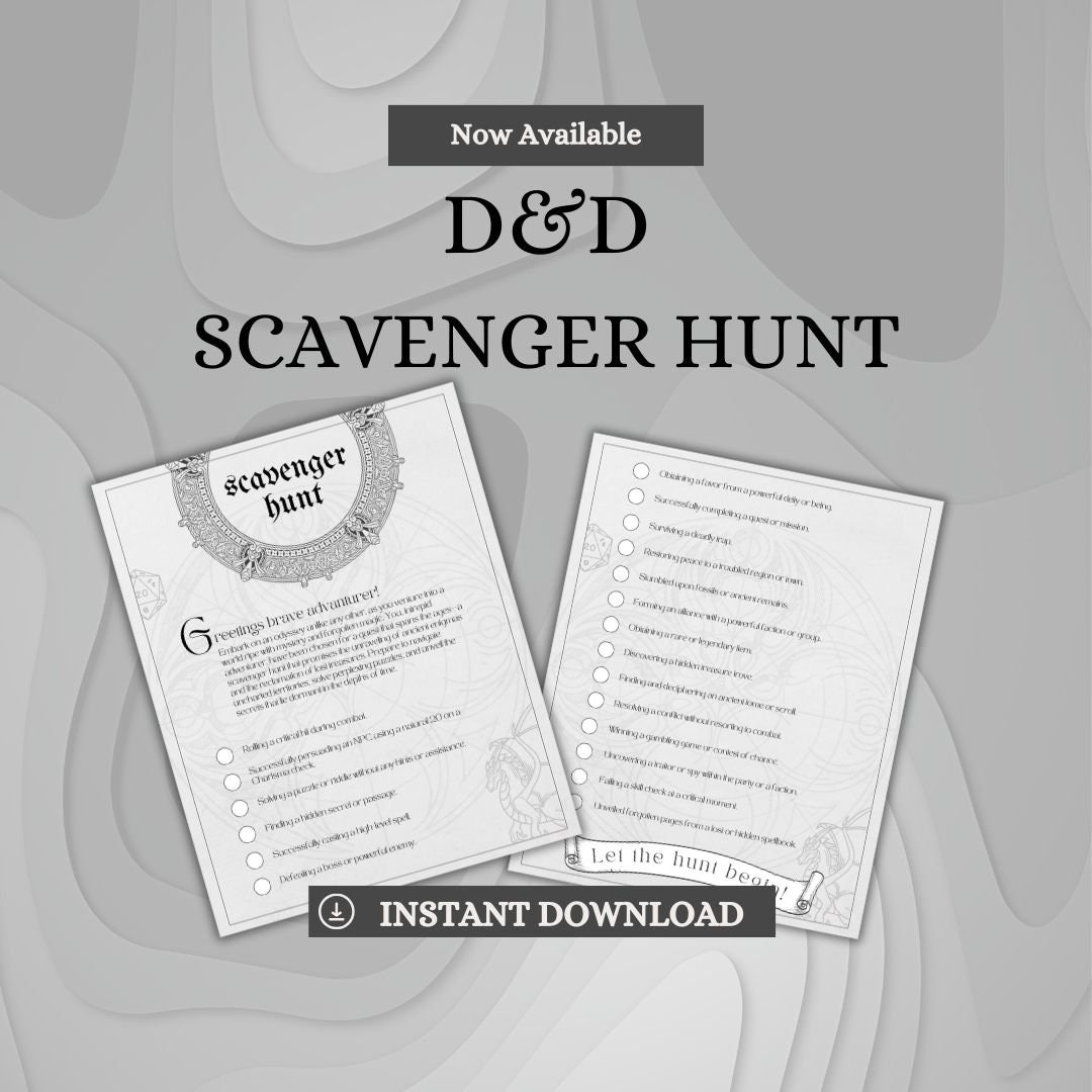 Dungeons and Dragons Scavenger Hunt | Printable Instant Download Game ...