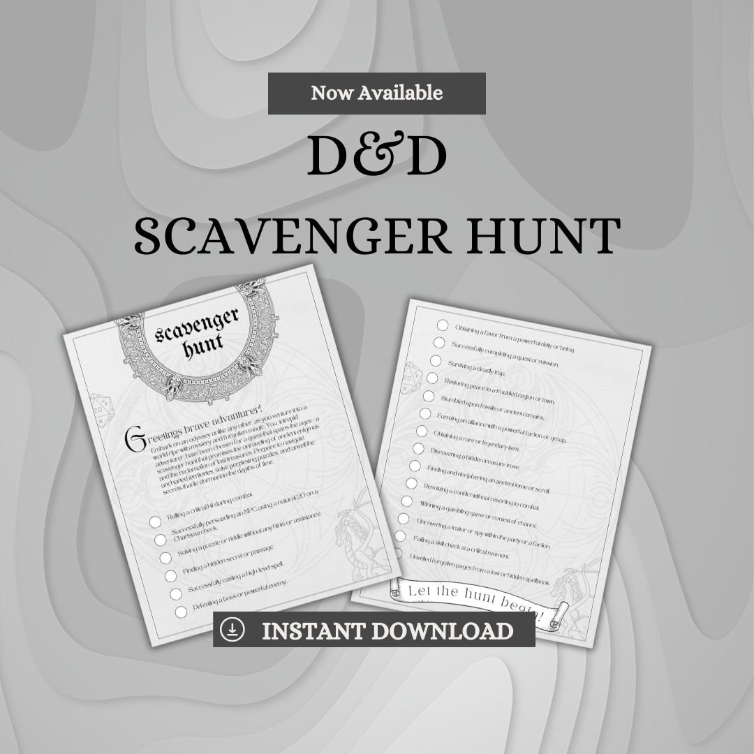 Dungeons and Dragons Scavenger Hunt | Printable Instant Download Game ...