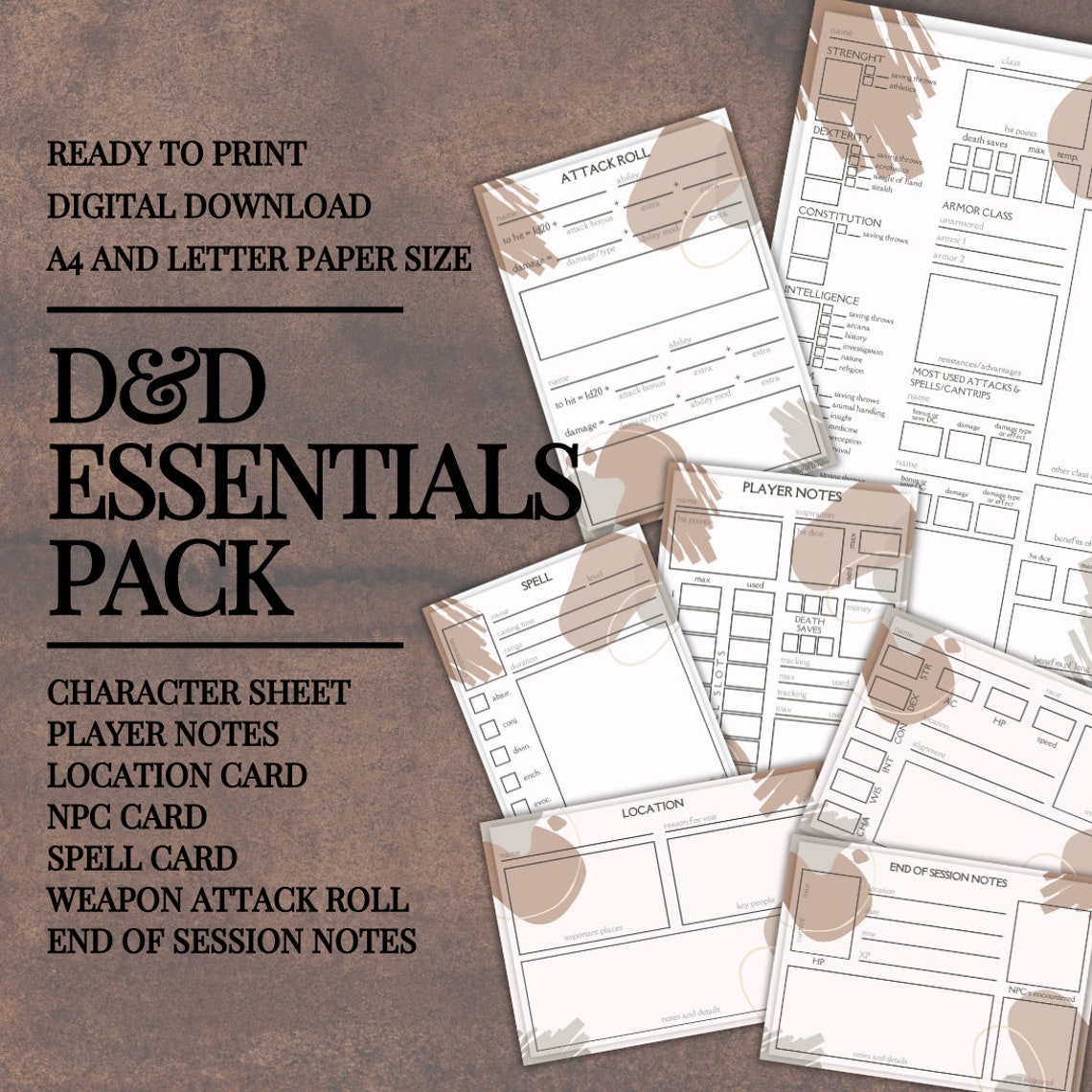 D&D Essentials Pack Dnd Accessories Dungeons and Dragons 5E Printable ...