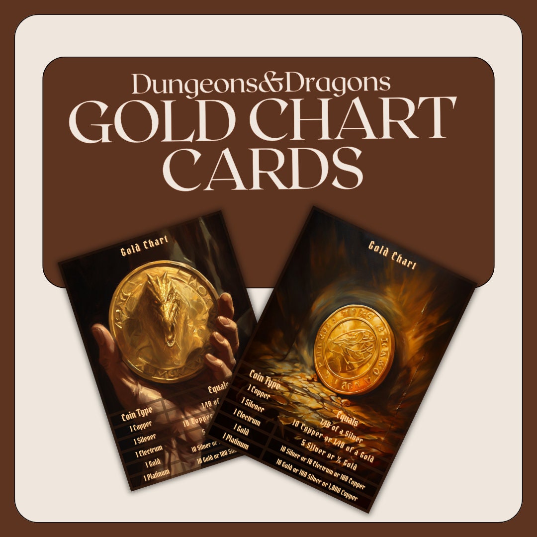 D&D Gold Chart Cards DM / Dungeon Master Tools Dnd Cards Dnd Ready to ...
