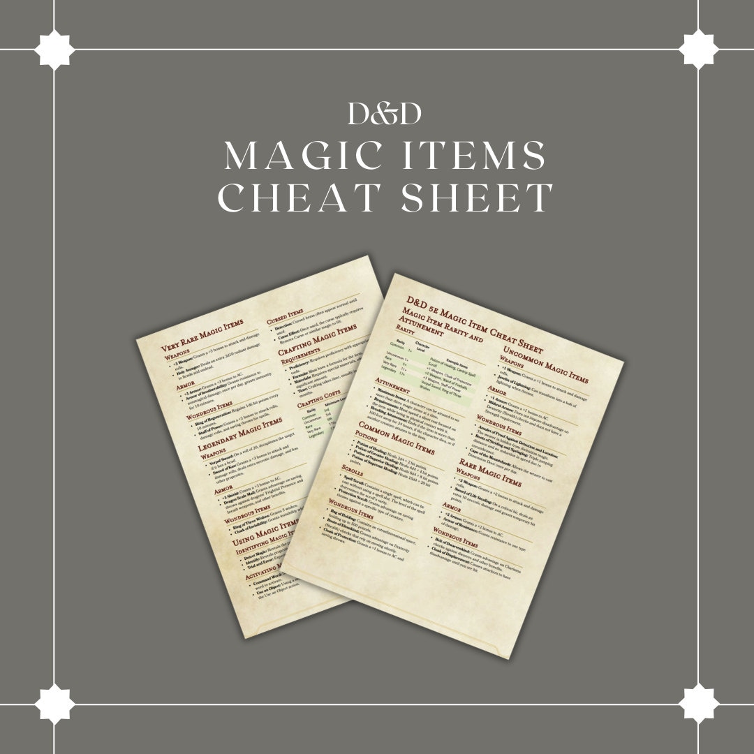 Magic Items Cheat Sheet | DM / Dungeon Master Tools | Dnd Cards | Dnd ...