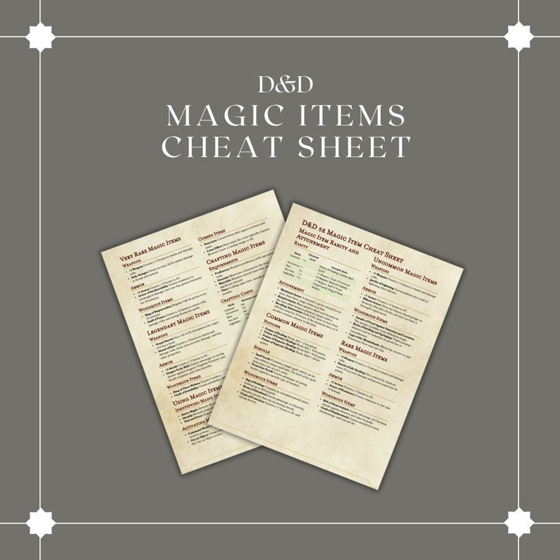 Magic Items Cheat Sheet DM / Dungeon Master Tools Dnd Cards Dnd Ready ...