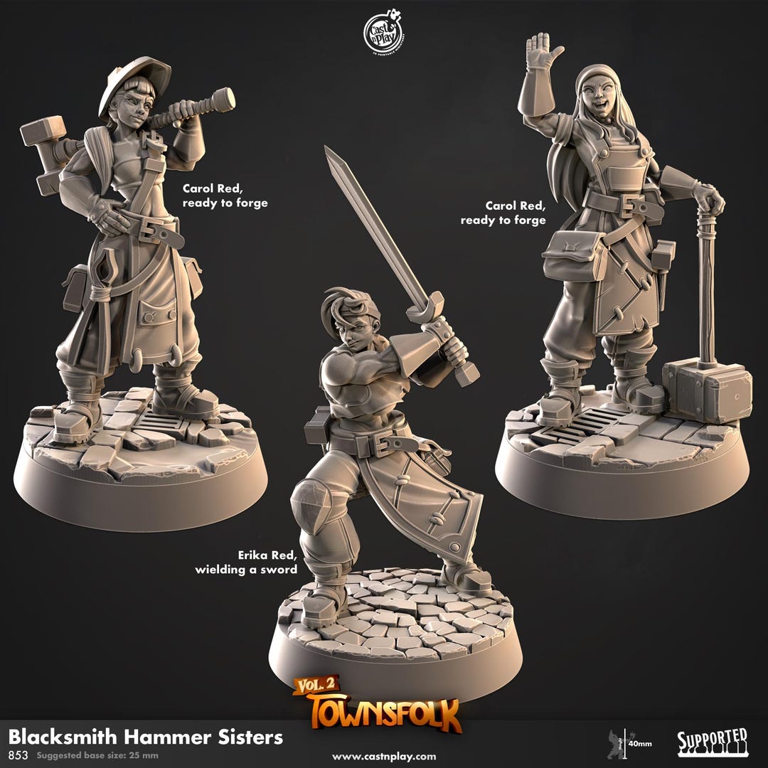 Female Fighter Miniature Blacksmith Figurine Dungeons and Dragons Mini ...