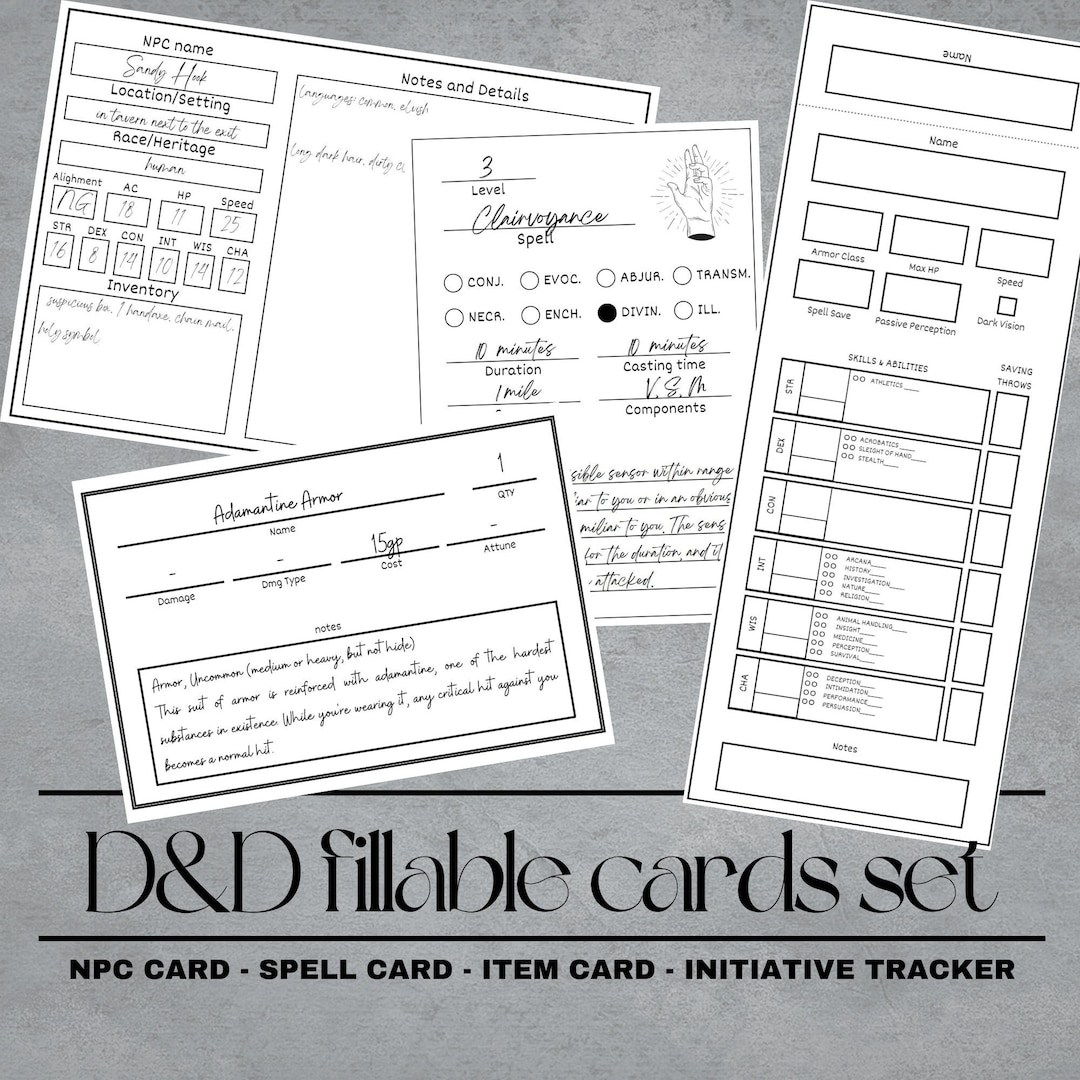D&D Fillable Cards Set | Fillable and Printable Pdf | Dungeons and ...