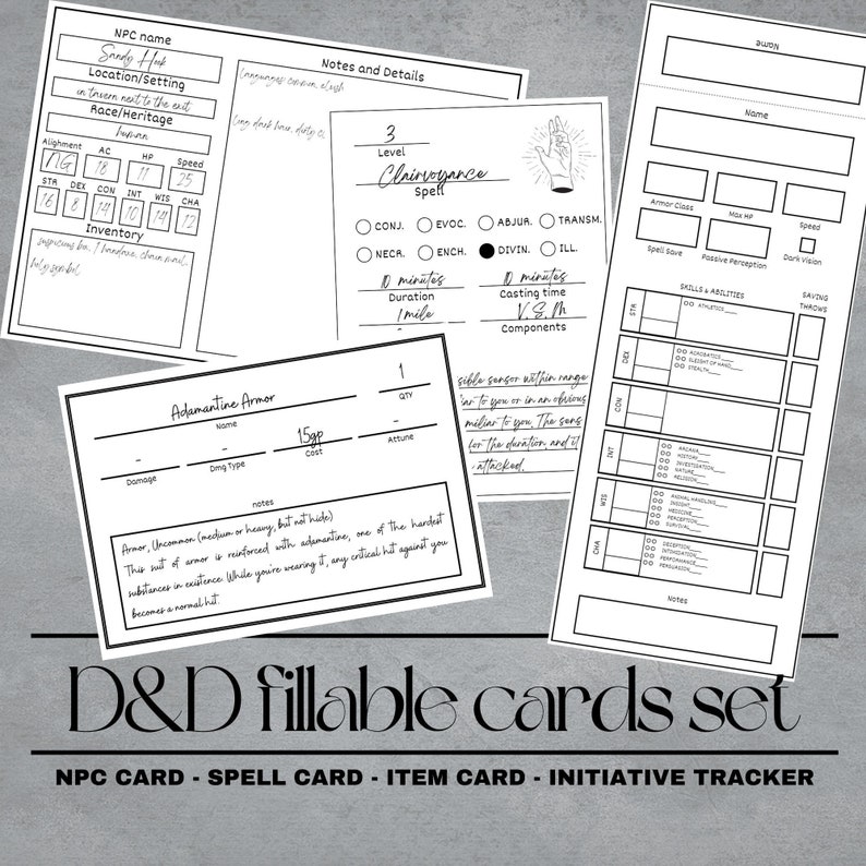 D&D Fillable Cards Set Fillable and Printable Pdf Dungeons and Dragons ...