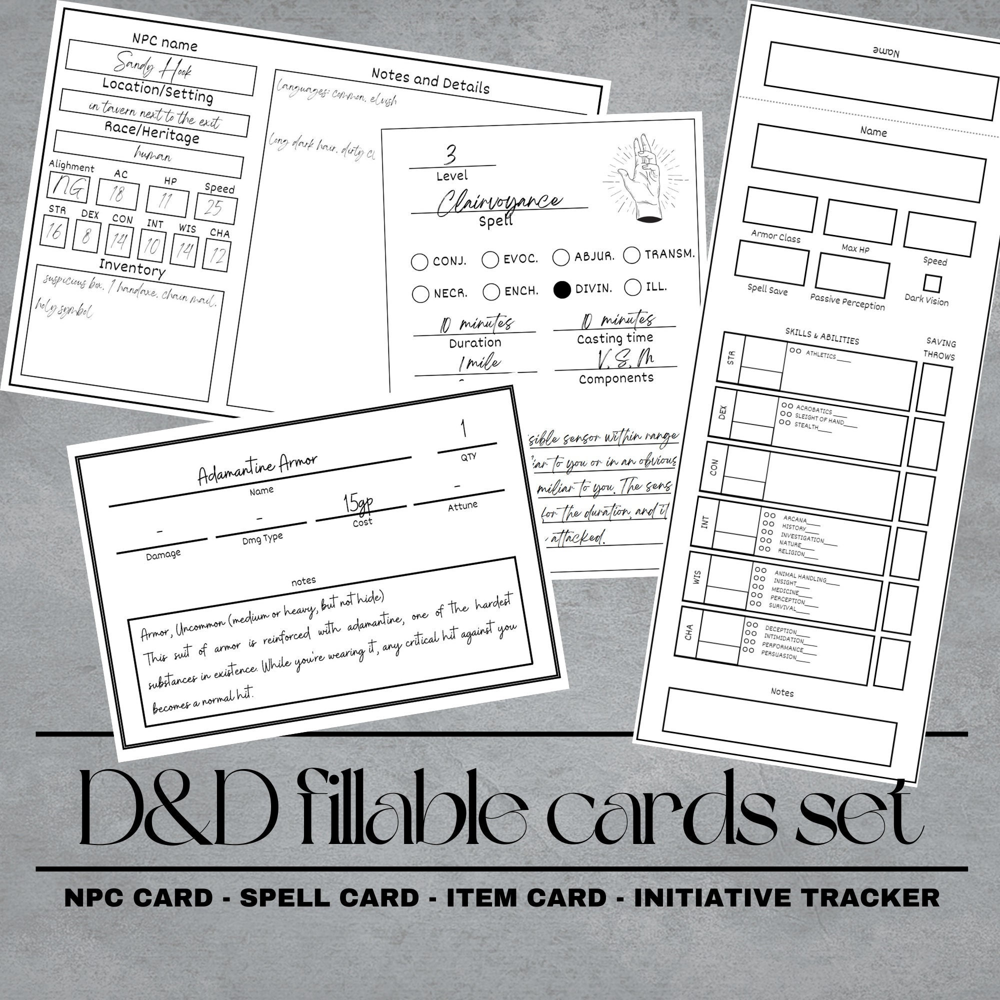 D&D Fillable Cards Set Fillable and Printable Pdf Dungeons and Dragons ...