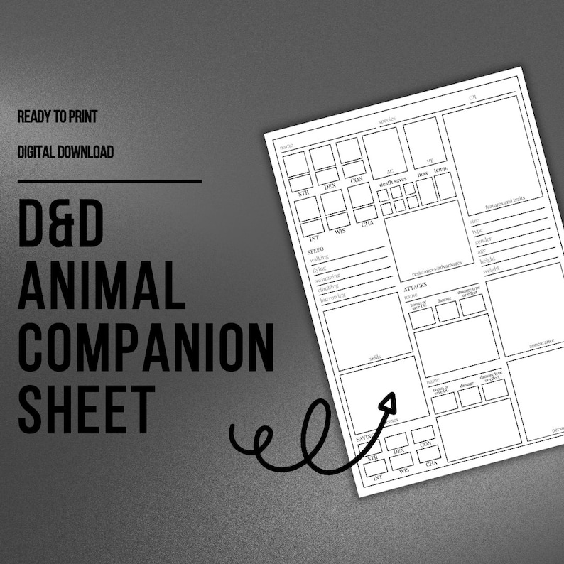 D&D Animal Companion Sheet | DM / Dungeon Master Tools | Dnd 5e ...