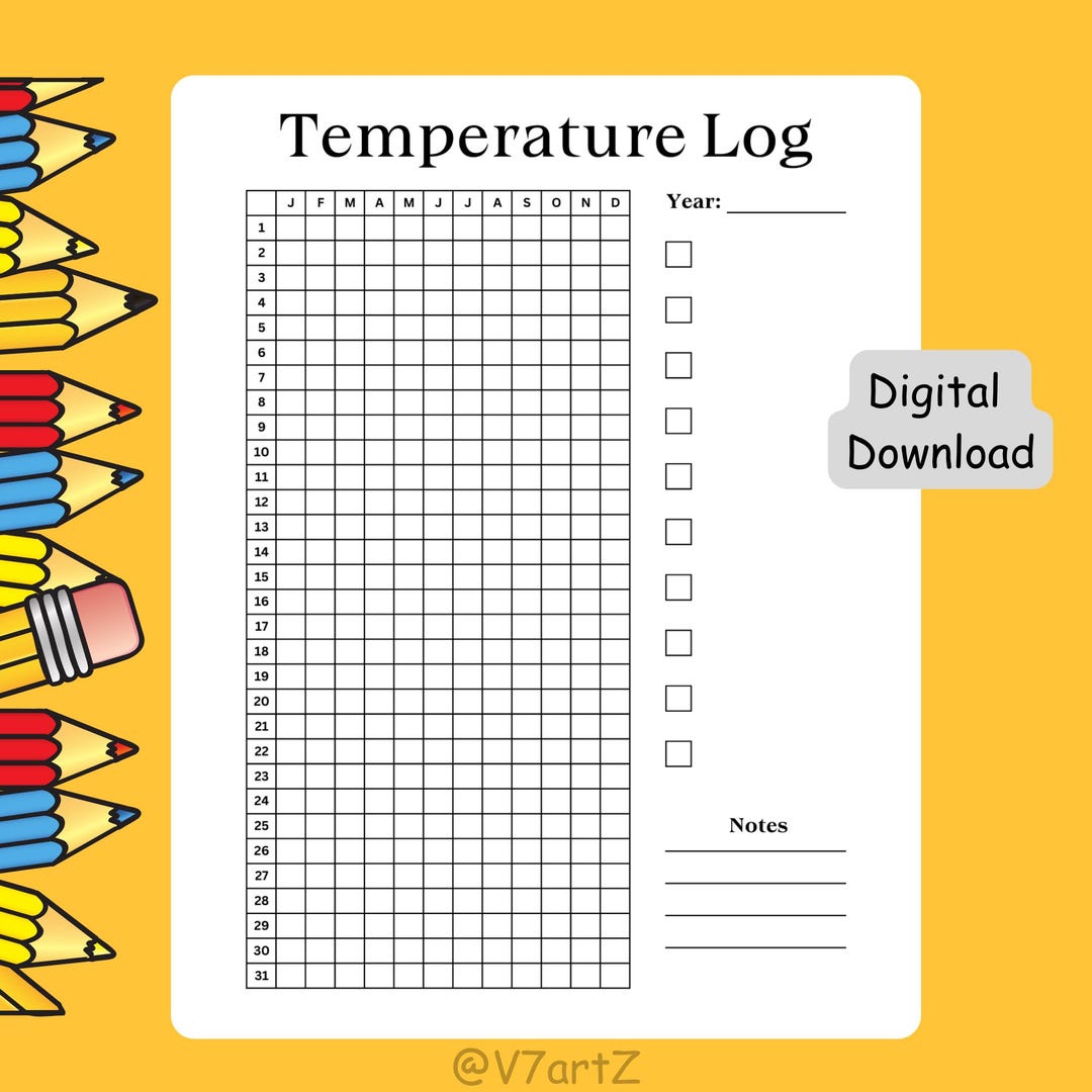 Yearly Temperature Log Track Daily Changes Easily Printable Tracker ...
